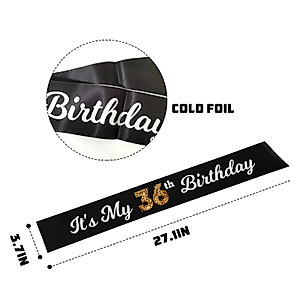 It’s My 36th Birthday Sash, Black Sash with Foil- Cheer to 36th Birthday Sash- Happy 36th Birthday Accessories for Man and Woman