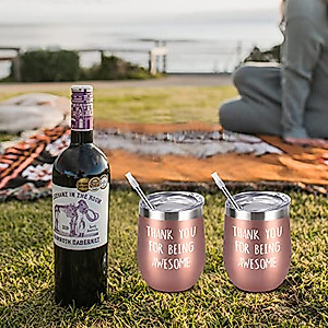 Thank You Gifts, Thank You for Being Awesome Wine Tumbler Set of 4, Inspirational Appreciation Birthday Gifts for Women Coworker Friends Teacher Her, Insulated Stainless Steel Tumbler(12oz, Rose Gold)
