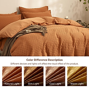 JELLYMONI Caramel Duvet Cover Full Size - 3 Pieces Soft and Breathable Microfiber Knitted Jacquard Waffle Weave Striped Comforter Cover with 8 Corner Ties & Zipper Closure