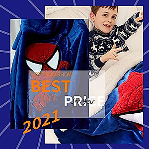 COSUSKET Marvel Kids Spiderman Throw Blanket, Signed Jointly 3D Cartoon Embroidery Sherpa Blanket Boys Gifts