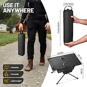 ZUNE LOTOO Portable Camping Table Folding, Small Beach Table Foldable with Drink Holder & Mesh Storage & Carry Bag Compact Camp Tent Side Table for Picnic Tailgate Travel Outdoor Fishing Backpacking