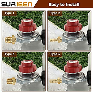 SURIEEN 0-20 PSI Adjustable High Pressure Propane Regulator Valve Kit, QCC1/Type1 Regulator Valve Kit with 1/8" NPT Male to 1/4" & 3/8" Male Flare Fitting, 1/4" & 5/16" Hose Barb Connector
