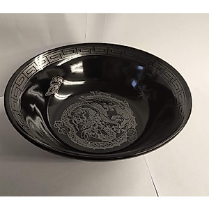 Japanese Ramen Bowl, Mino-Yaki Ceramic, Large Size 21cm 1.1L, Black Glaze & Silver Dragon, Made in Japan
