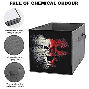Screaming Demon Skull PU Leather Collapsible Storage Bins Canvas Cube Organizer Basket with Handles