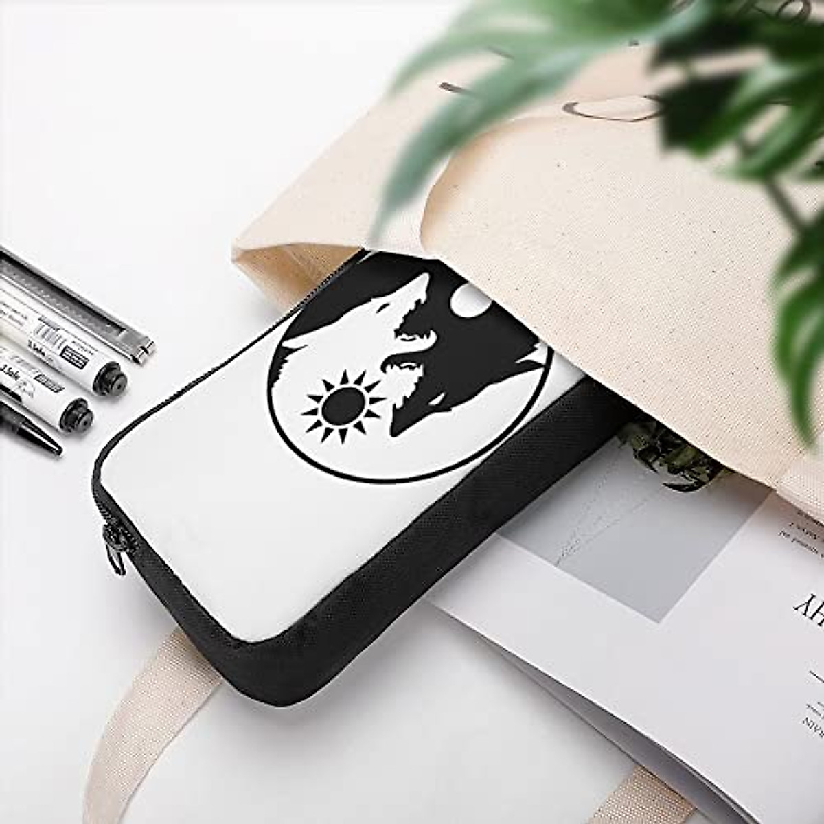 Wolf Yin Yang Sun Moon Pencil Case Stationery Pen Pouch Portable Makeup Storage Bag Organizer Gift