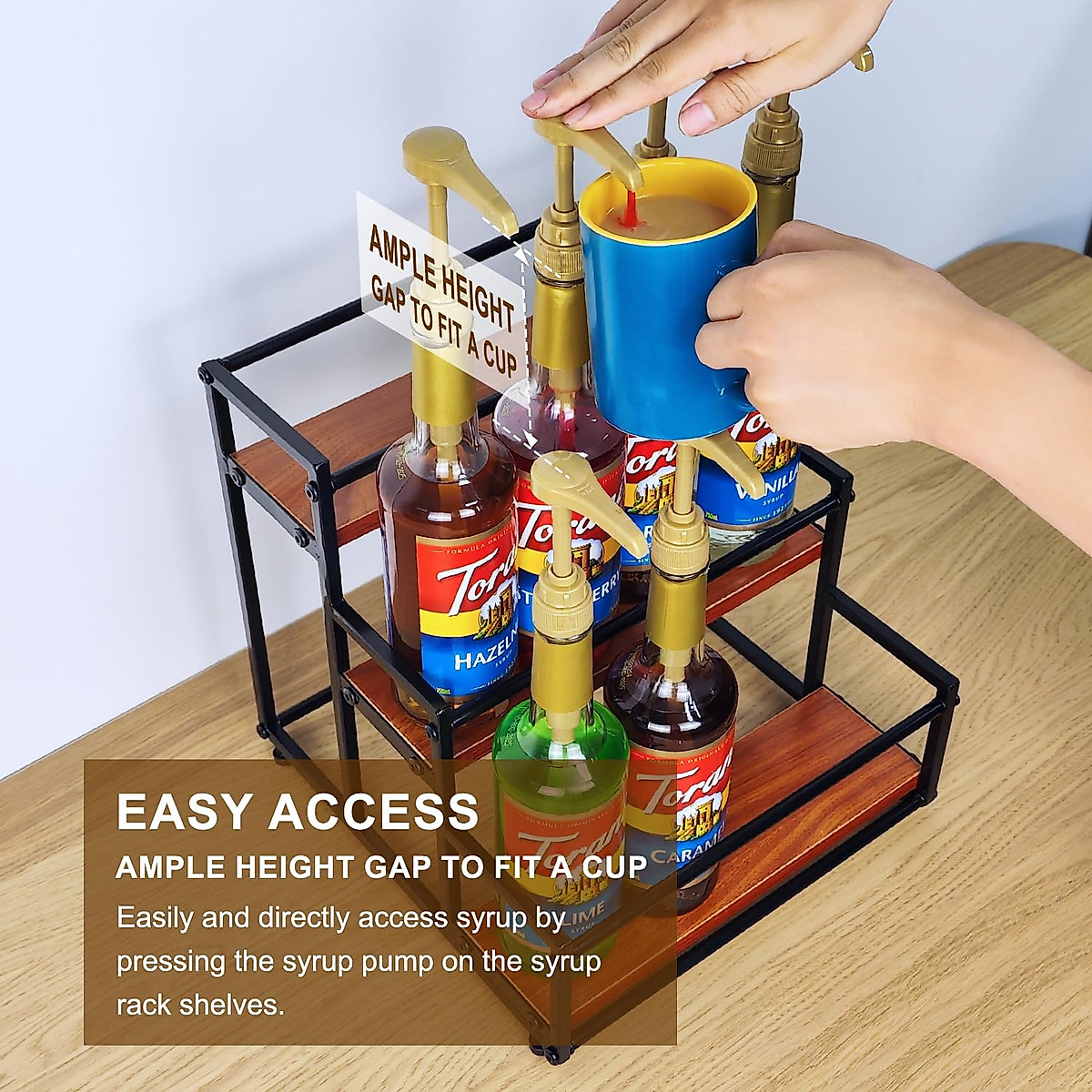 SHILFID Coffee Syrup Organizer Rack, Syrup Bottle Stand Holder for Coffee Bar, 3-Tier 12 Bottles Storage Display Shelves for Syrup, Liquor Wine, Dressing Cocktail in Kitchen Coffee Countertop