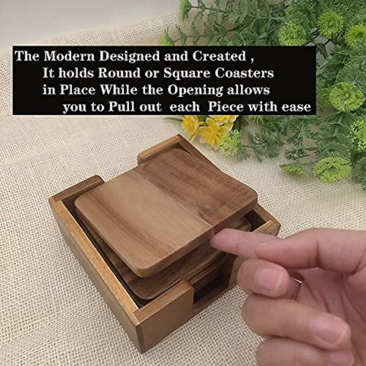 Natural Wooden Coasters Holder ，Minimalist Holder-for Square or Round Coaster with Paded Base , Coaster Holder Without Coaster , Hold Coasters of Upto 4" in Size