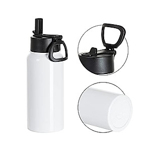 PYD Life Sublimation Water Bottle Blanks Sports Tumbler Cups White 25 OZ Wide Mouth Stainless Steel Vacuum Flask with Straw and Portable Handle for Cricut Mug Press and Tumbler Press Print 4 Pack