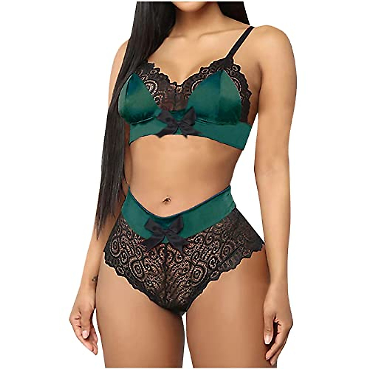 Sexy Lingerie for Women 2023 Lace Sheer Underwear Bikini Set Nightwear Two Piece Babydoll Bra and Panty Sleepwear Pajamas