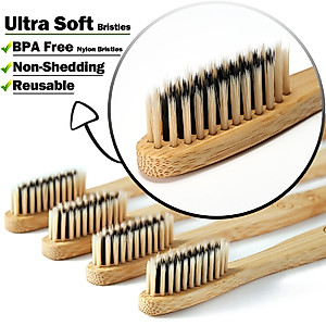 paeyaer 10 Count Bamboo Toothbrushes (Toothbrush Soft+Toothbrush Medium) Charcoal Toothbrushes - Natural Wood Toothbrushes Bulk, Reusable Travel Toothbrushes