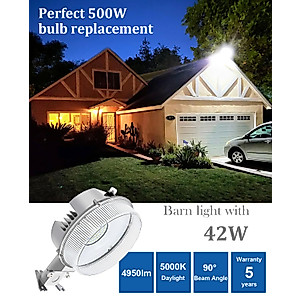 CINOTON 42W LED Barn Light Dusk to Dawn Outdoor Lighting and 50W Dusk to Dawn LED Flood Light Outdoor 5000K Knuckle Mount