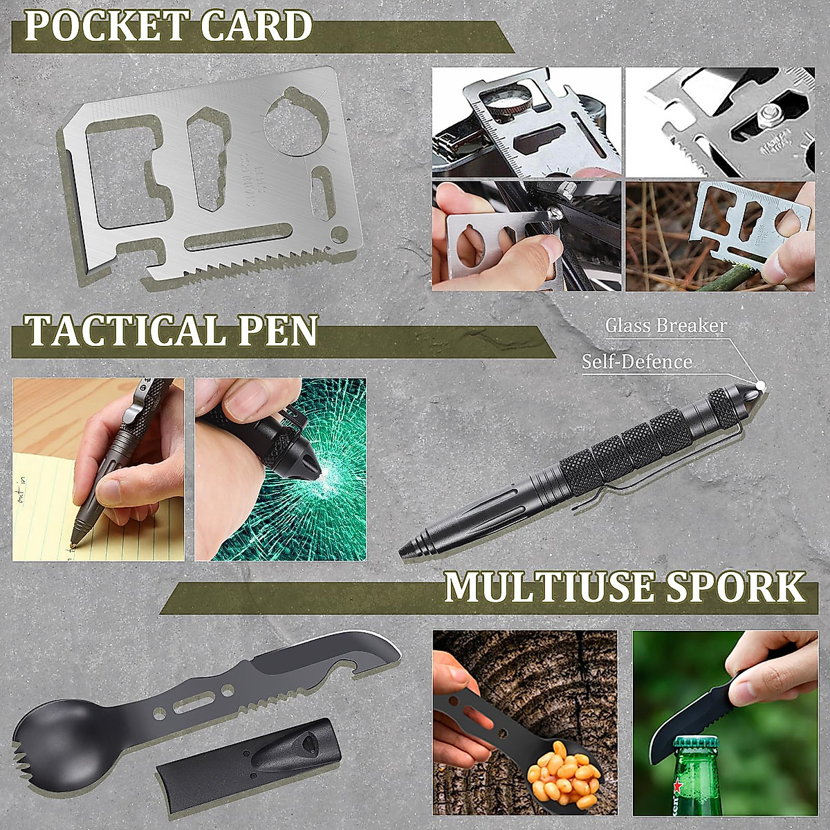 Gifts for Men Dad Husband Boyfriend Him, Survival Kits, 14 in 1 Survival Gear Camping Essentials Cool Gadgets for Camping Hiking Wilderness Adventures and Disaster Preparedness