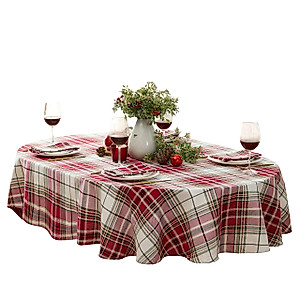 Newbridge Christmas Sully Tartan Plaid 60 x 84 Inch Oval Fabric Tablecloth, 100% Woven Cotton Holiday Table Cover for Dining Party, Buffet and Banquet
