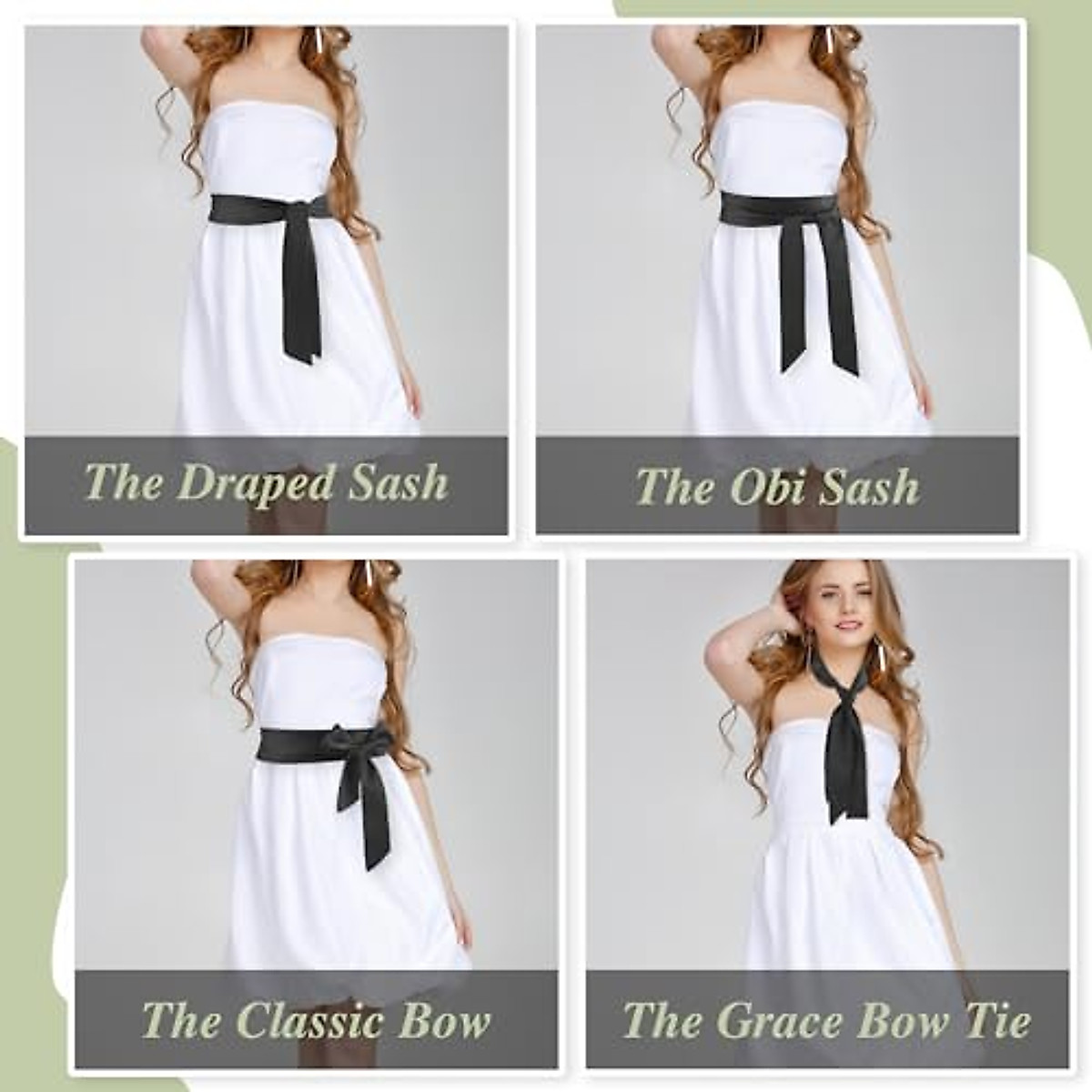 Andibro Women Long Ribbon Dress Sash Belt,Bridal Satin Waist Belts Ladies Ribbon Bow Solid Color Scarf for Wedding Bridesmaid(Black)