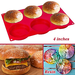 Webake Silicone Molds for 3 Inch and 4 Inch Round Disc Pan for Cake, Muffin Top, Bun, Custard, Tart, Resin Coaster, 6 Cavity, Red Set of 2