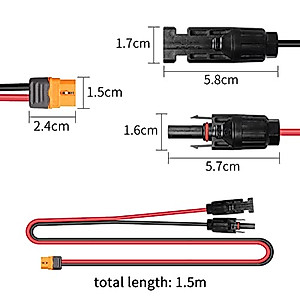 RIIEYOCA Solar Connector to XT60I- F Adapter 12 AWG Cable XT60 Female Connector Connect Solar Panel Charge Cable for Solar Generator Portable Power Station 1.5M/4.9FT