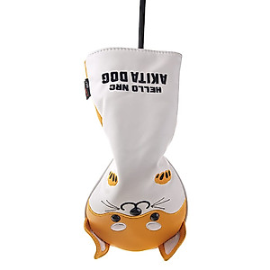 COOLSKY Golf Head Cover Cute Akita Dog Animal Cartoon Pattern for Driver Synthetic Leather PU Headcovers Yellow