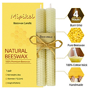 100% Pure Beeswax White Taper Candles 8 Inch 16 Pack, Smokeless Dripless Wax Candles, Handmade Beeswax Candle for Home Gift Ideas, Chrismas Candles, Halloween Candles for Decoration (White-8 Pair)