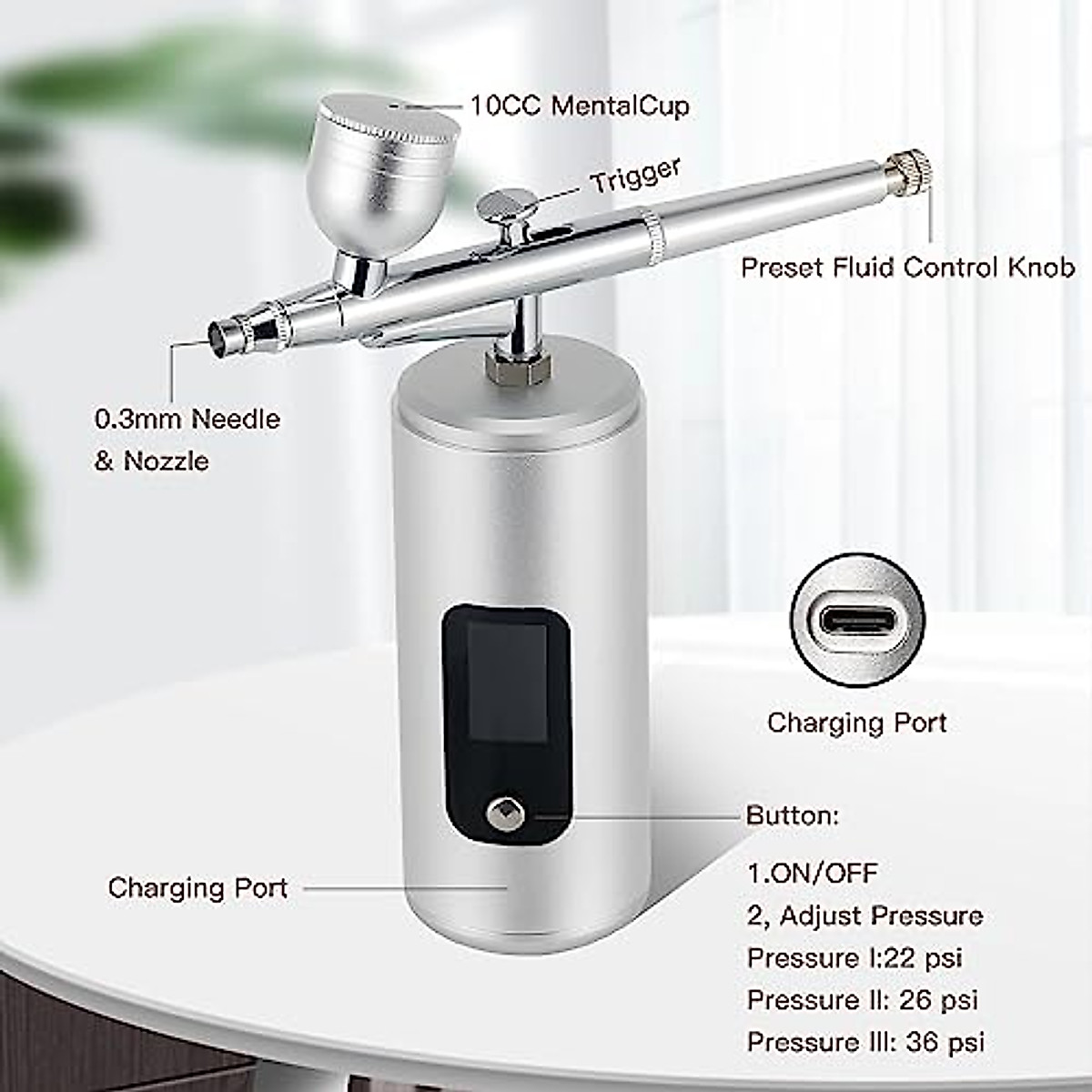 GGsimidale Airbrush Kit with Compressor, 36PSI Handheld Mini Air Brush Gun Set, Portable High Pressure Air Brushes for Painting, Tattoo, Nail Art, Mode, Makeup, Cake, Barber