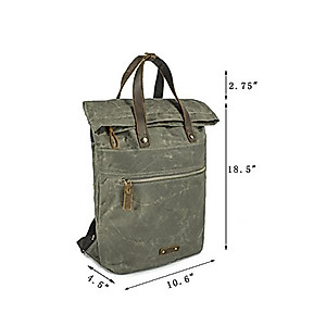 Waxed Canvas Backpack Roll Top Big Rucksack Unisex Casual Daypack for College Travel Hipsters Women Men (Army Green)