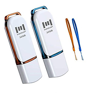 MOSDART 32GB USB2.0 Flash Drive, with LED Light and Lanyards, FAT32 Memory Stick for Computers, System Backup, Data Storage, Orange and Blue(Pack of 2)