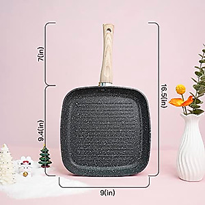RUNHU Frying Pan, Granite Nonstick Omelet Pan, Durable Egg Pan, PFOA Free, Square Skillet Suitable for Gas Stove & Induction Cookware, 9 x 9.4 inch
