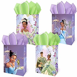 JWSeeMe 12 Pcs Princess Tiana Party Supplies Gift Bags Paper Candy Bags Birthday Party Favors for Boys Girls, 2 Patterns 1