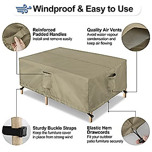 OutdoorLines Outdoor Waterproof Patio Table Furniture Set Covers - Rectangle Couch Sectional Cover Outside Weatherproof Patio Furniture Covering for Deck, Lawn and Backyard 74"L x 47"W x 28"H, Camel