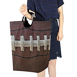 Laundry Storage Basket American Football Laces Close Up Laundry Hamper Collapsible Organizer for Kids Toy Dirty Cloth Dorm Bag with Handle