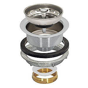 EZ-FLO Heavy-Pattern Kitchen Sink Strainer, Brass Body Sink Drain Assembly with Slip Joint Nut, 3-1/2 to 4 Inch Opening, Stainless Steel, Chrome Plated, 30002