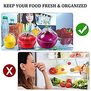 Vegetable and Fruit Storage Containers for Fridge, 3 Pieces BPA Free Reusable Food Saver - Tomato, Lemon, Onion Keeper Holder - Refrigerator Vegetable Crisper for Making Food Stays Fresh Longer