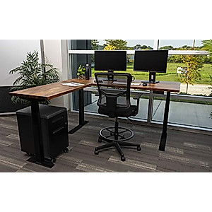 S STAND UP DESK STORE Triple Motor Electric L-Shaped Corner Standing Desk with EZ Assemble Frame (Black Frame/Solid Walnut Top, 71 inch W x 71 inch D)