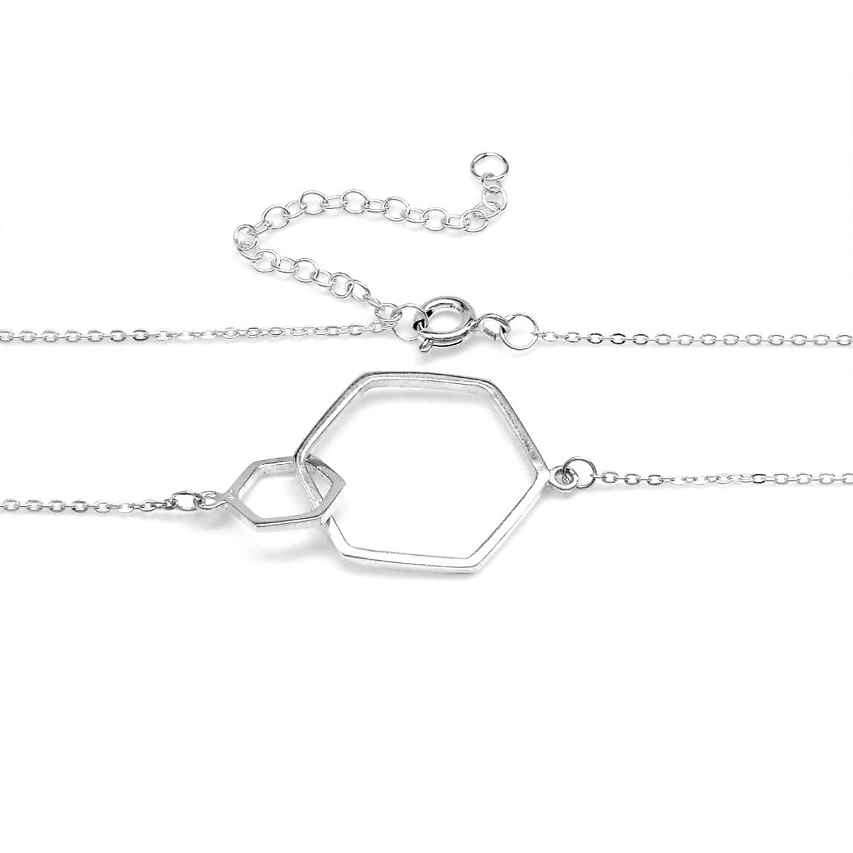 Silvershake 925 Sterling Silver Hexagon Geometric Minimalist Pendant with 16 to 18 Inch Chain Necklace