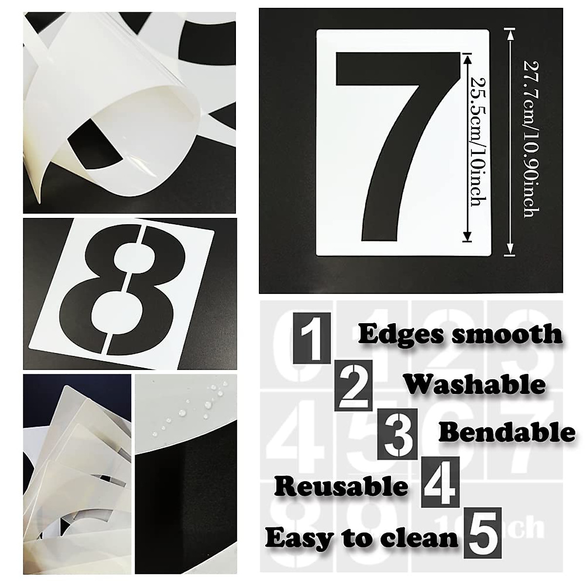 10 Inch Large Number Stencils Kit 0-9 Address Number Stencil Set Reusable Plastic Number Painting Templates Stencils for Address Number Mailbox Signs Road Parking Lot Door Trucks Painting Stencils