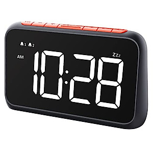 BRAPILOT Alarm Clock for Bedroom Kids with USB Charger, Dual Loud Alarm, 2.1" Tall LED Display, Adjustable Volume, Dimmable, Snooze,12/24H for Deep Sleepers Home Office - 6.1 x 1.5 x 3.6 Inches