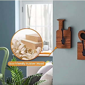 Rustic Coat Hooks for Hanging Keys, Hats or Bathroom Towels – Set of 4 Wall Mounted Wooden Hangers for Entryway, Modern Farmhouse Industrial Black Metal & Wood Home Décor, Love Sign Wedding Gift