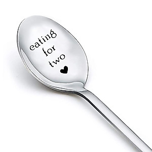 Mothers Day Birthday Gifts Spoon for New Pregnant Mom Mama Gifts for Women After Birth, Daughter Sister BFF Pregnancy Gifts for Wife Girlfriend, Eating for Two Cute Engraved Serving Spoons