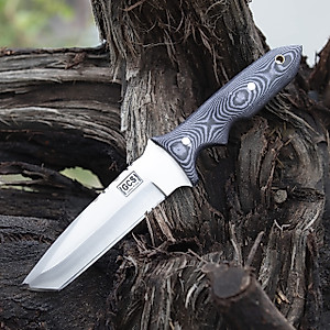 GCS Handmade G10 Handle D2 Tool Steel Tactical knife Hunting Knife Camp Knife with leather sheath Full tang blade designed for Hunting & EDC GCS 210