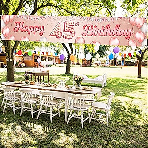Happy 45th Birthday Rose Gold Banner Backdrop Cheers to 45 Years Old Confetti Balloons Theme Decor for Women 45 Years Old Pink Birthday Party Supplies Bday Decorations Gift Background Favors Glitter