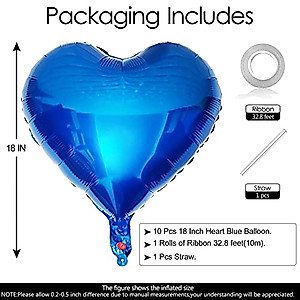 10Pcs Blue Foil Heart Shaped Balloons 18 Inch Heart Mylar Balloons For Baby Shower Wedding Valentine Decorations Love Balloons Party Decorations