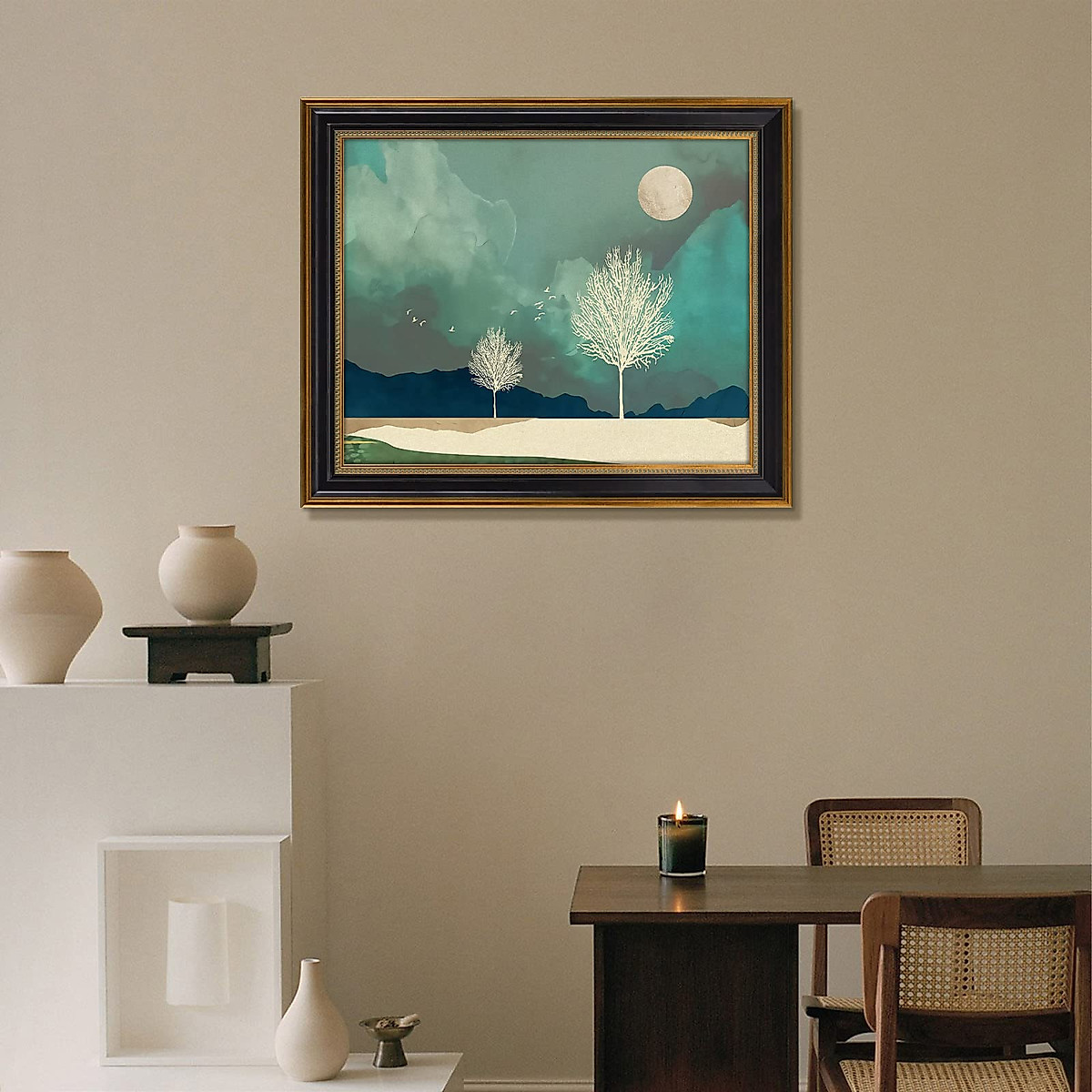 Space Art Deco, 16x20 Picture Frame without Mat for 16x20 Poster/Photo/Print, Shatter-Resistant Real Glass Wall Mounting Display (Black and Ornate Gold Design, 1-Pack)