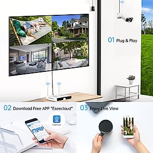JOOAN 【Audio & 3MP】 Security Camera System Wireless,8 Channel NVR & 8pcs 1296P Bullet Cameras, IP67 Weatherproof,AI Human Motion Alert with 1TB Hard Drive,Free Extension Antenna