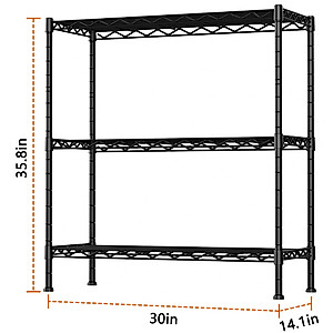 REGILLER 3-Shelf Adjustable Heavy Duty Storage Shelves,30" Lx14.1 Wx35.8 H Metal Organizer Wire Rack for Laundry Bathroom Kitchen Pantry Closet Garage Shelving Black