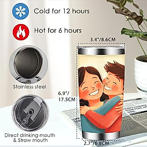 FOCIUZTA 20oz Adorable Couple Hugging Tumbler with lid, Travel Coffee Cup, Ideal for Easter, Mother Day, and birthday gifts