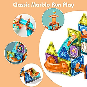 Marble Runs Magnetic Tiles - Toy Magnetic Building Sets 132pcs Magnet Building Blocks Tiles STEM Learning for Girls Boys Kids Toddlers Baby Children Ages 3+ Years Old Birthday Easter Day Gift