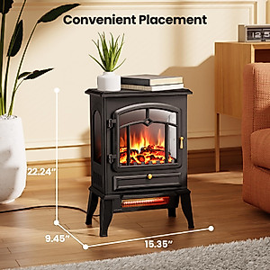 Kismile Electric Fireplace Stove,1500W Infrared Fireplace Heater with 3D Realistic Flame,Overheating Protection,16inch Portable Freestanding Electric Fireplace for Indoor Use