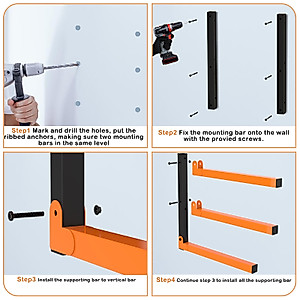 smusei 4 Pack Lumber Storage Rack 3 Level Wall Mount Wood Rack Organizer Overhead Lumber Wood Storage Metal Rack for Garage Shop Indoor Outdoor