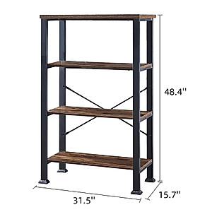 HOMBAZAAR 4 Tier Bookshelf,Rustic Brown Industrial Book Shelf,Engineered Wood and Metal Deep Bookcases,Low Shelf Bookcase for Living Room,Office,Bedroom and Kitchen