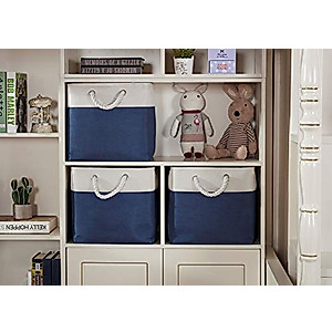 DECOMOMO Cube Storage Organizer Bins | Box Storage Cube Basket with Handles Fabric Cloth Bins for Organizing Shelf Nursery Home Closet (Navy Blue & White, 13 x 13 x 13 inch - 3 Pack)