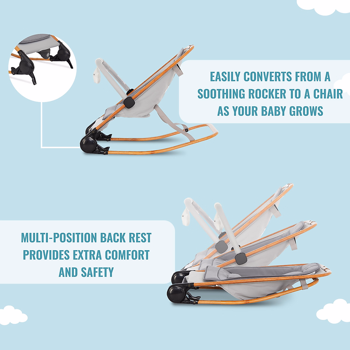 Dream on Me Rock With Me 2-in-1 Baby Rocker and Stationary Seat, Baby Rocker Seat for Infant with Removable Toy Bar, Baby Rocker Chair with Soothing Music & Vibration, 0-6 Months, Upto 20 Lbs